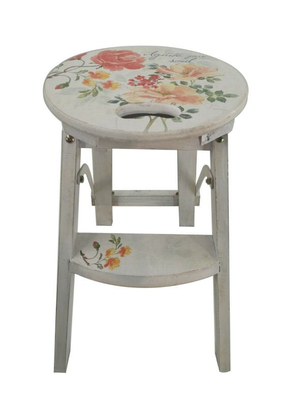 Handmade White Wooden Floral Folding Stool Flowers Home Garden Decor ...
