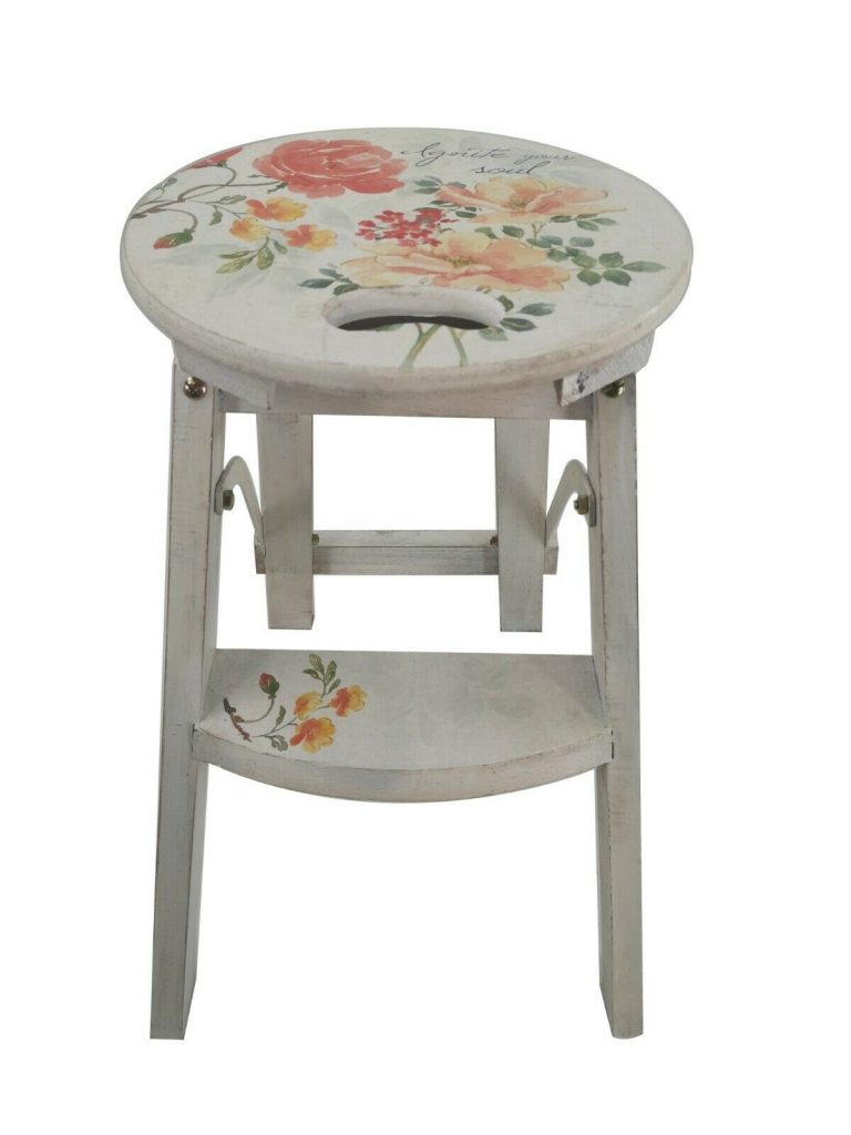 Handmade White Wooden Floral Folding Stool Flowers Home Garden Decor ...
