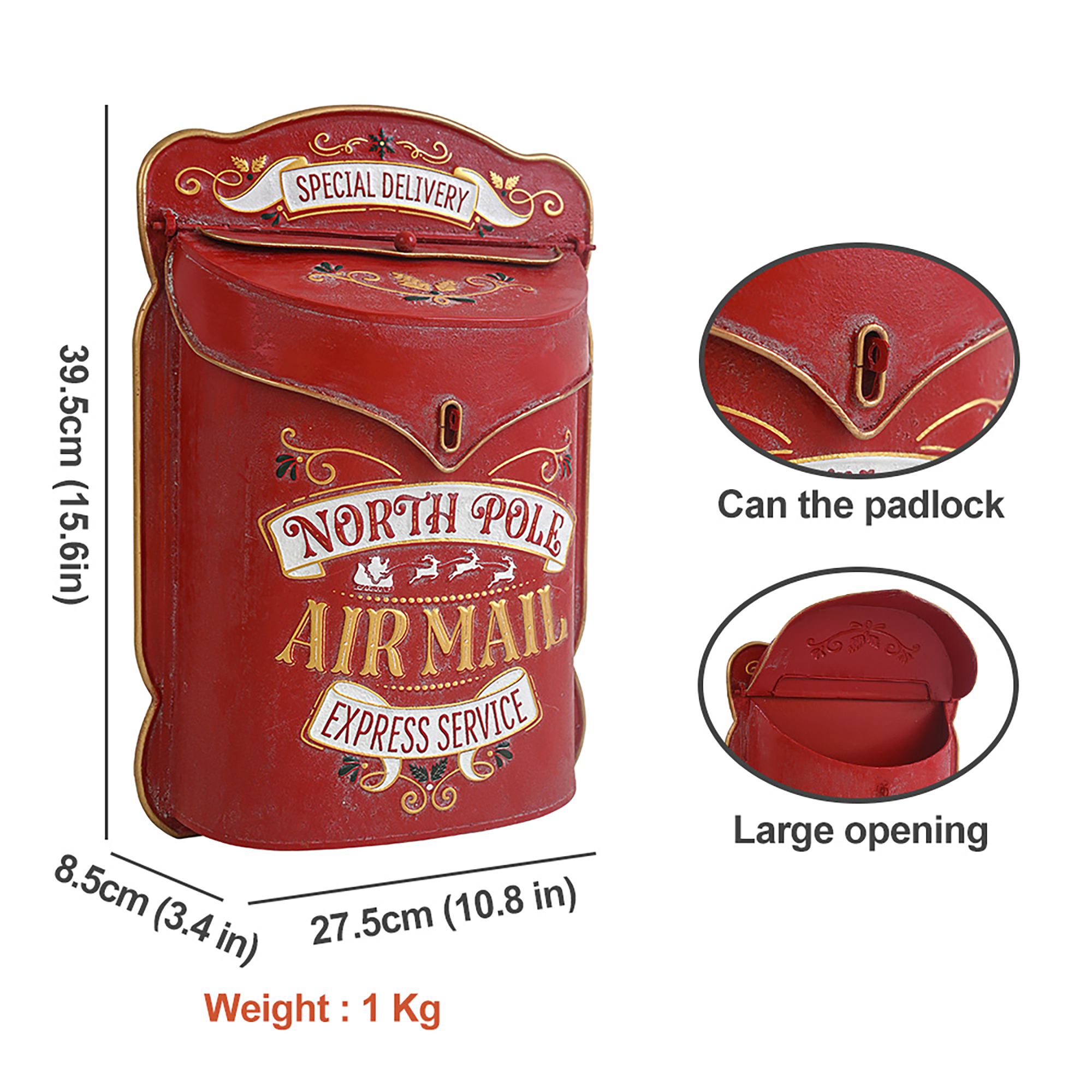 Christmas Letter to Santa Mailbox Post Box Letter Box Wall Mount ...